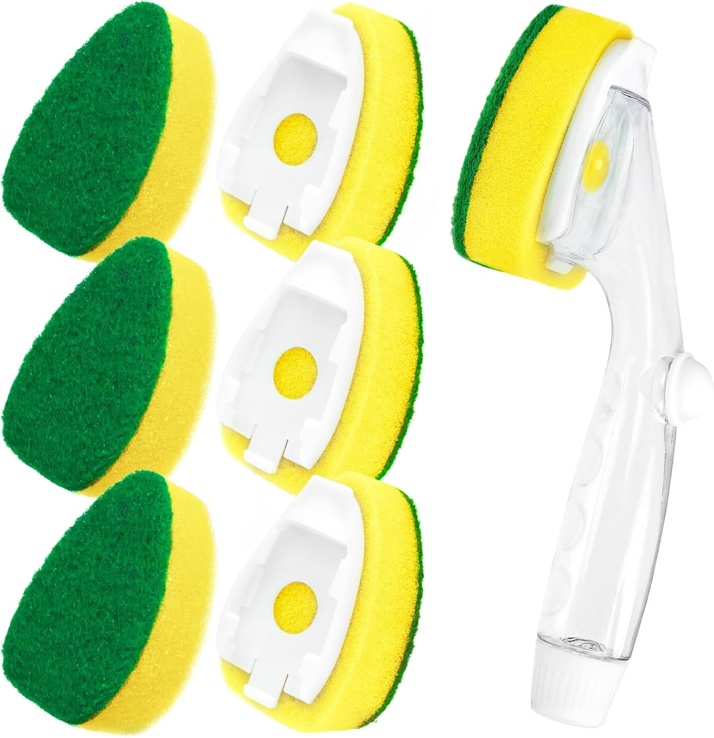 Heavy Duty Dish Wand Refills Kit with Handle, 6 Non Scratch Dishwand ...