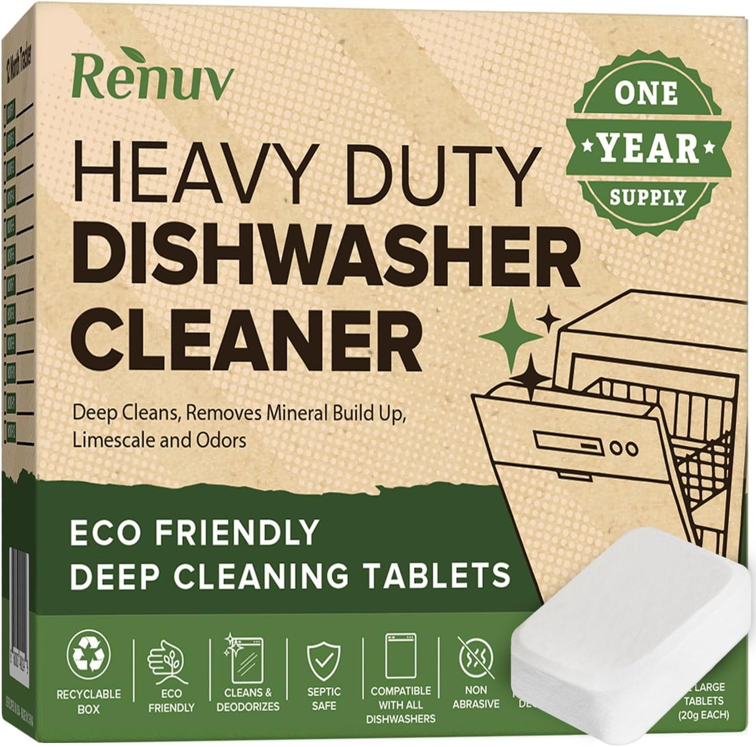 Heavy Duty Dishwasher Cleaner and Deodorizer Tablets, Descaler, Deep ...