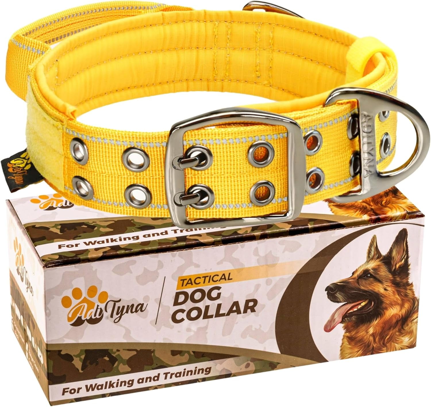 Heavy Duty Dog Collar with Handle - Reflective Yellow Dog Collar for ...