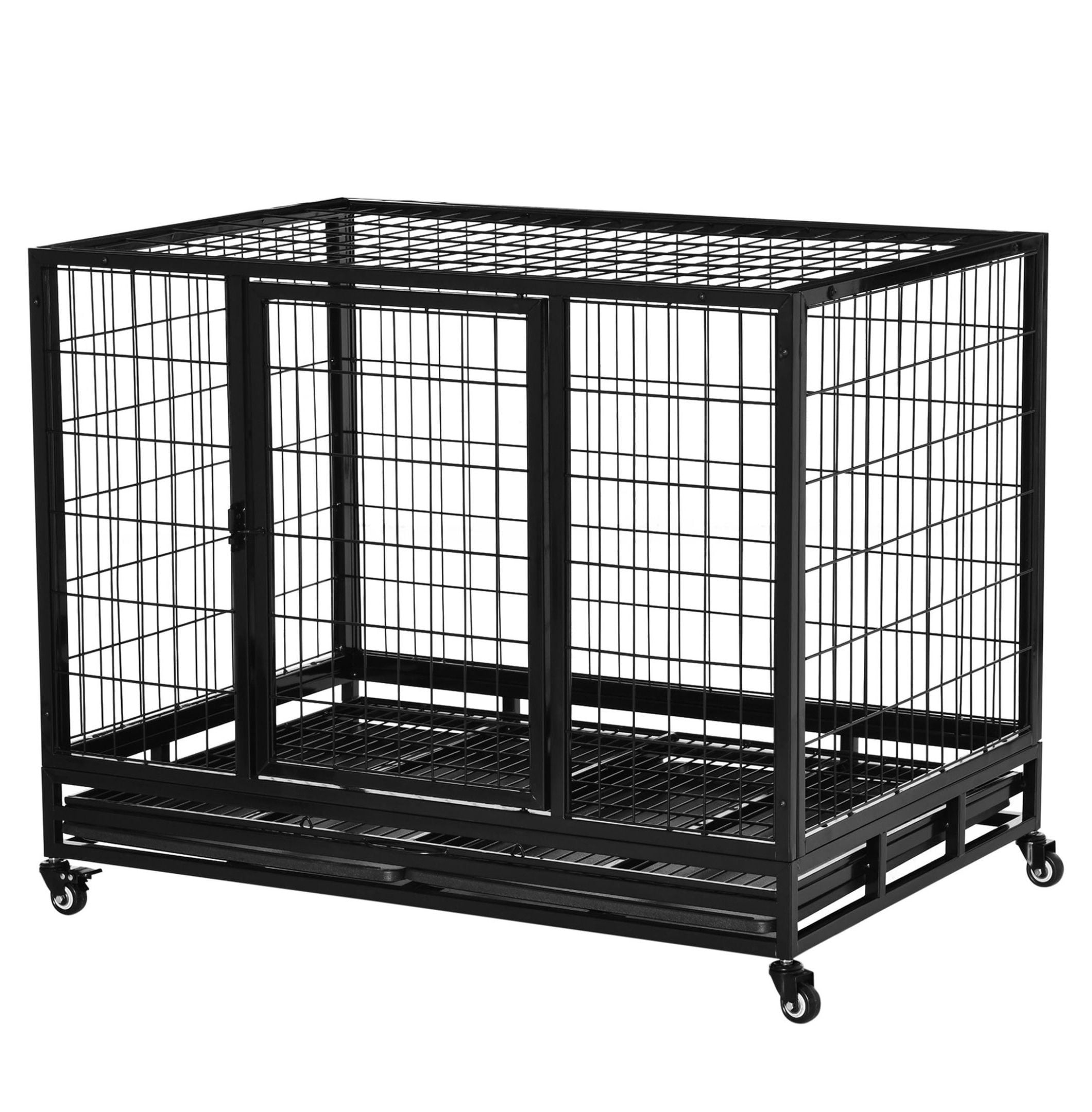 Heavy Duty Dog Crate 43", Lockable Wheels & Double Door - Large/Extra ...
