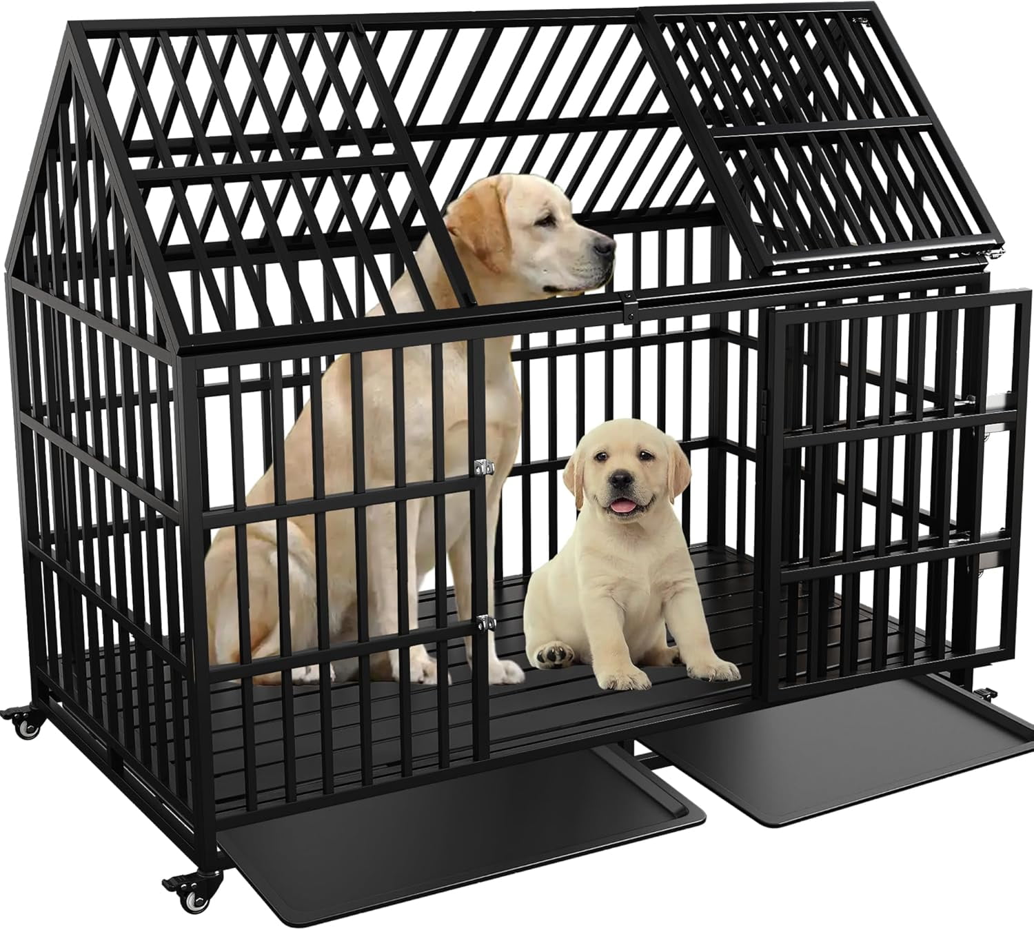Heavy Duty Dog Crate 54 Inch Dog Pet Cage Kennel Escape Proof with Roof ...