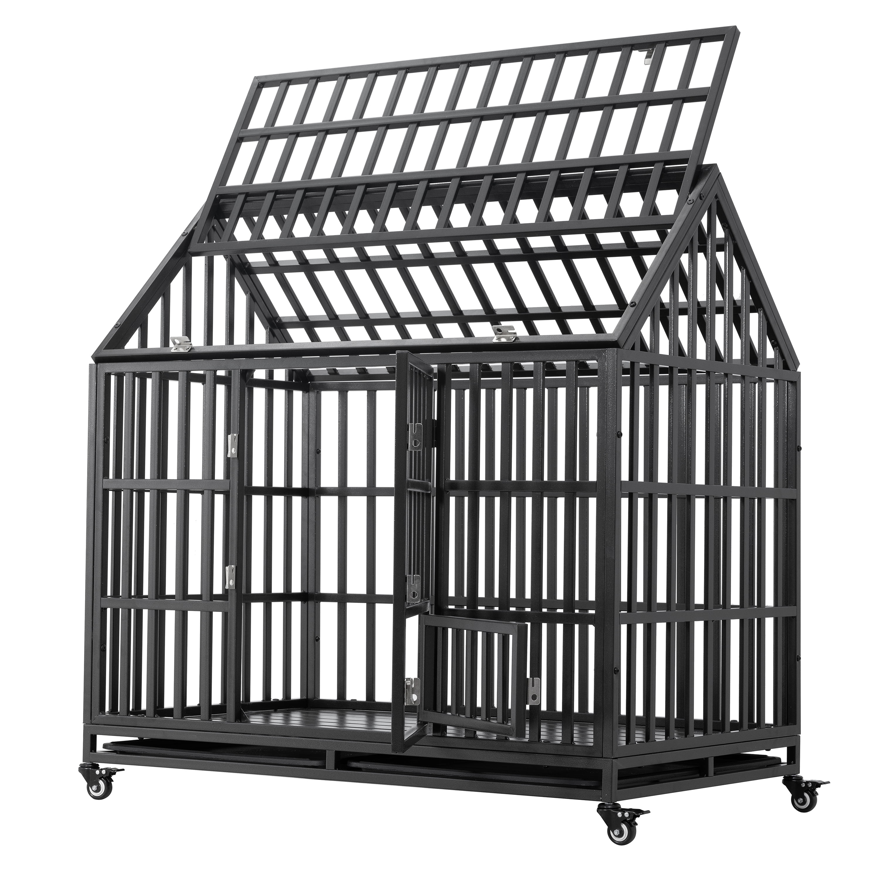 Heavy Duty Dog Crate Dog Cage, Indestructible Metal Dog Kennel Lockable ...