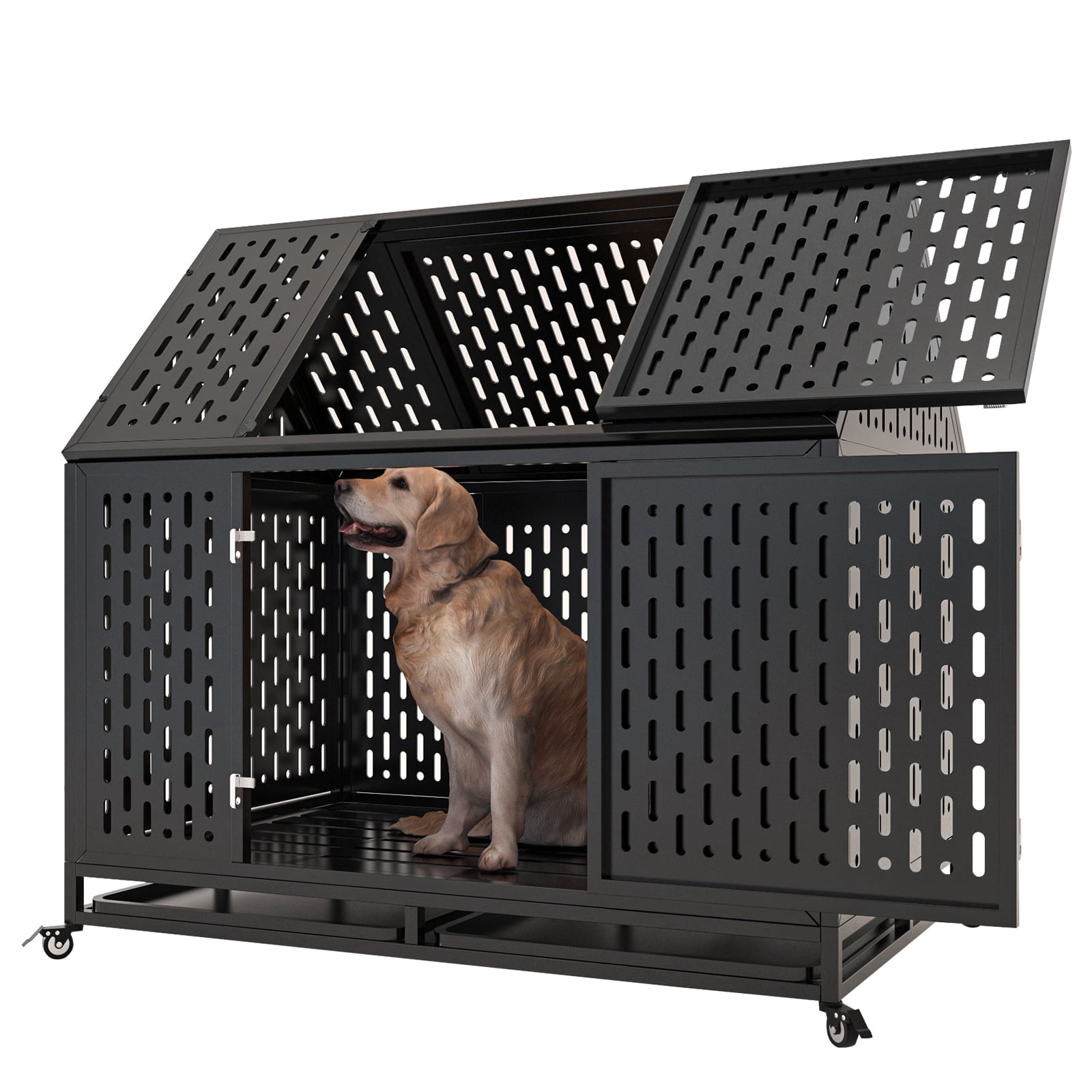 "Large Heavy Duty Dog Crate, 43"" Indestructible Metal Kennel with ...