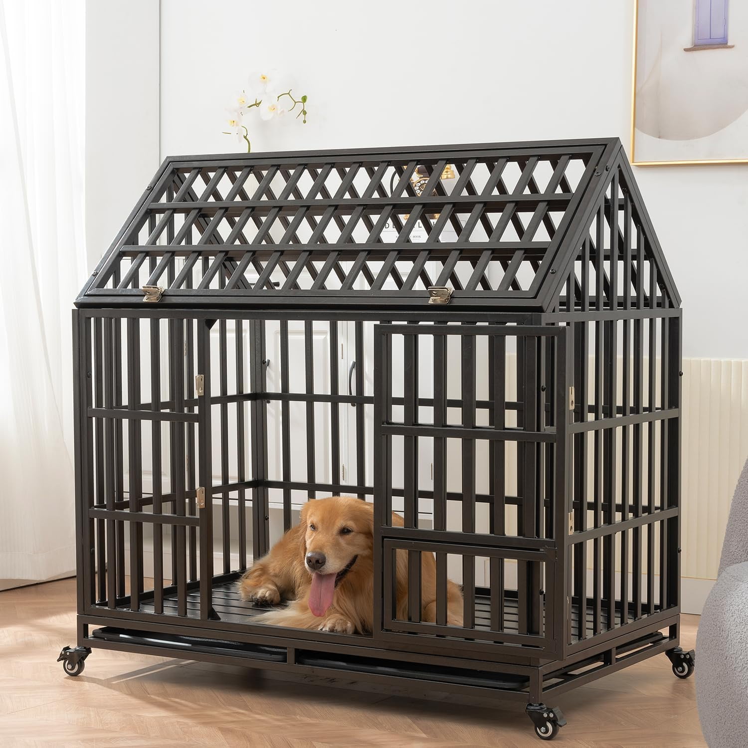 Heavy Duty Dog Crate Dog Cage, Indestructible Metal Dog Kennel Lockable ...