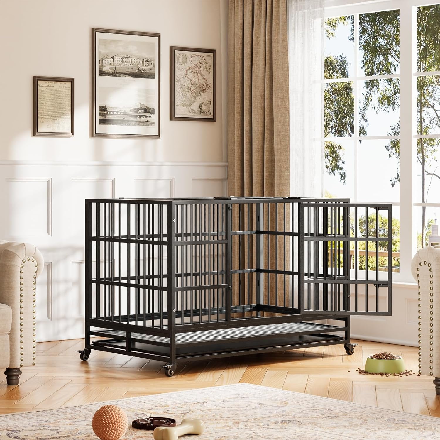 Heavy Duty Dog Crate - F-oldable & Movable Indoor Pet Cage with 360 ...