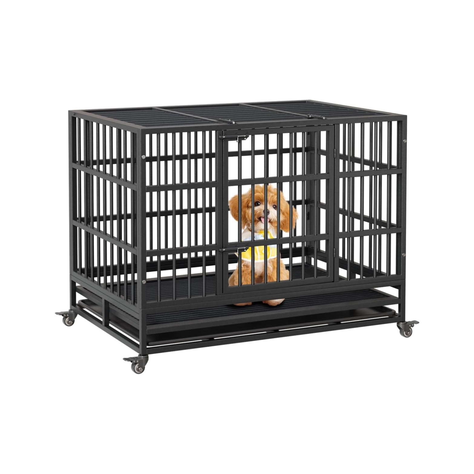 Heavy Duty Dog Crate, Foldable Indoor Dog Cage with Double Door, 360 ...