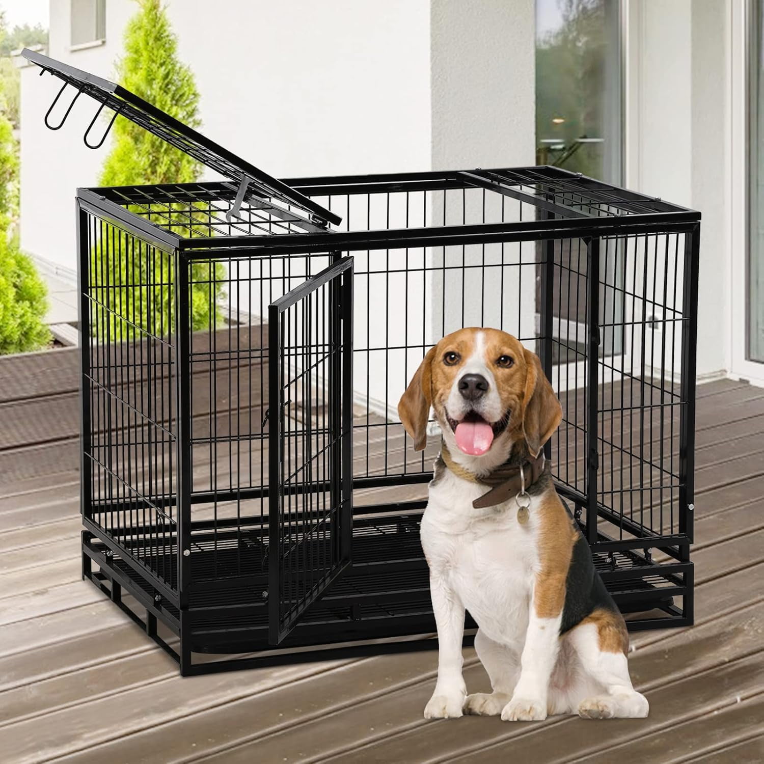 Heavy Duty Dog Crate for Medium and Large Dogs Double Doors & Locks ...
