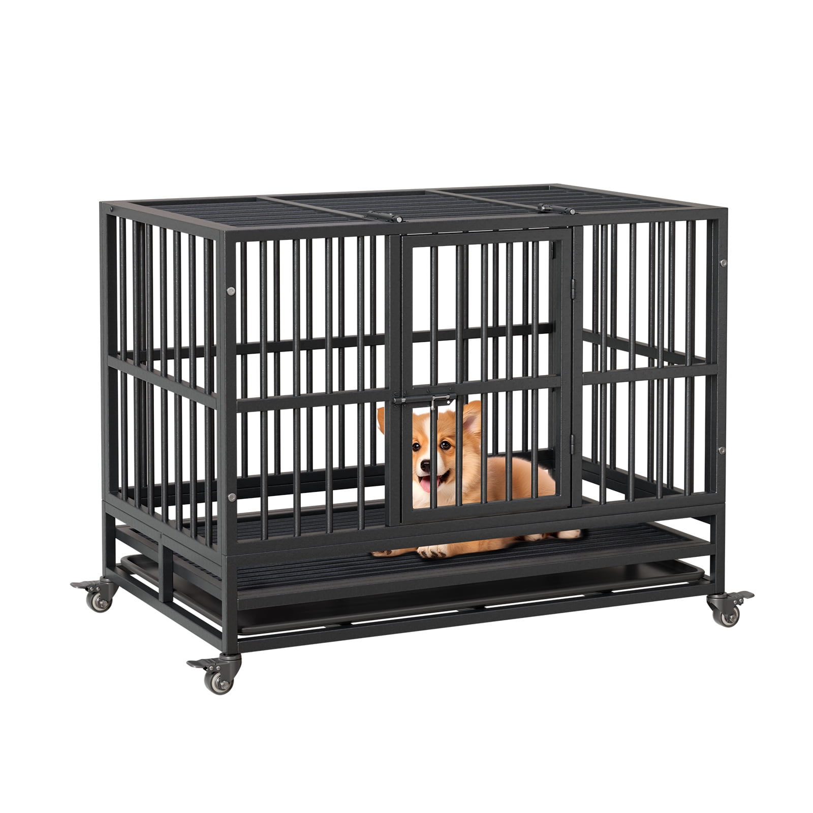 Heavy Duty Dog Crate Metal Dog Cage Kennel With Double Door, Lockable ...
