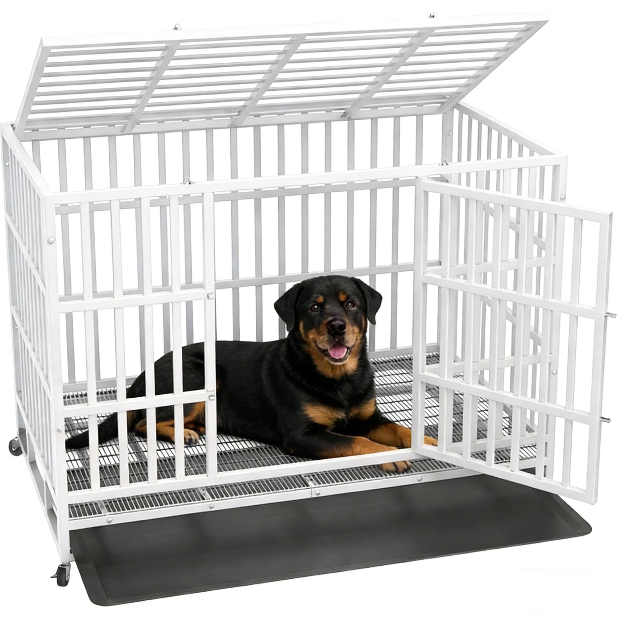 Heavy Duty Dog Crate,Reinforced Thickened Steel Frame Indestructible ...