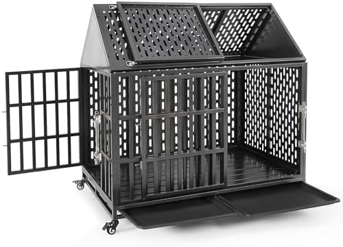 Heavy Duty Dog Crate with Self-Locking Latch for High Anxiety Dogs, 46 ...