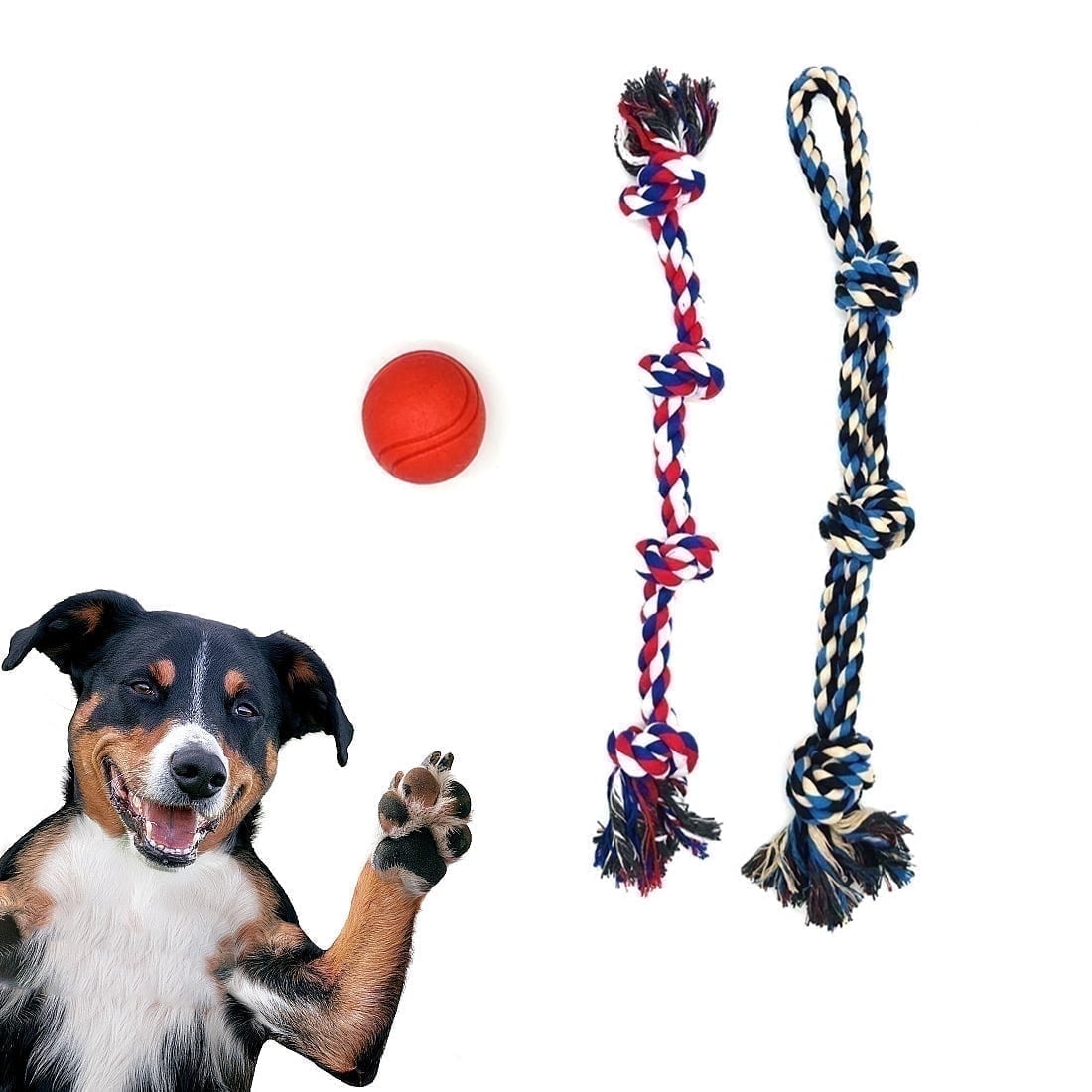 Hoyweo Indestructible 3-Piece Cotton Dog Rope Toys with 1 Ball & 2 ...