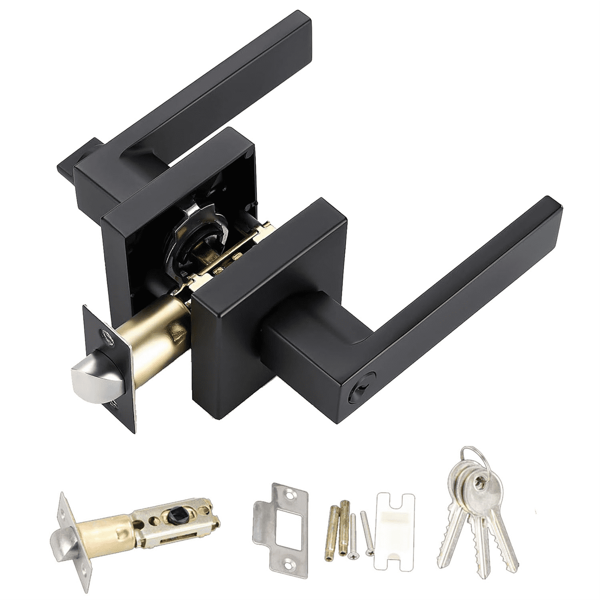 Heavy Duty Door Lever Lock Square Handles Entry Levers Front and ...