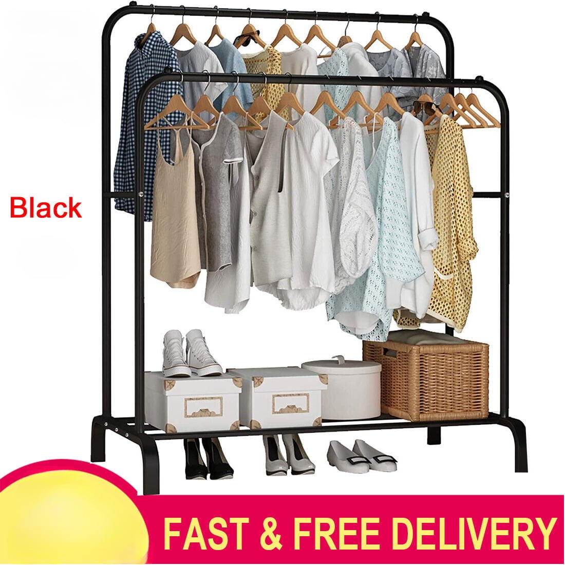 Heavy Duty Double Clothes Rail Hanging Rack Garment Display Stand ...