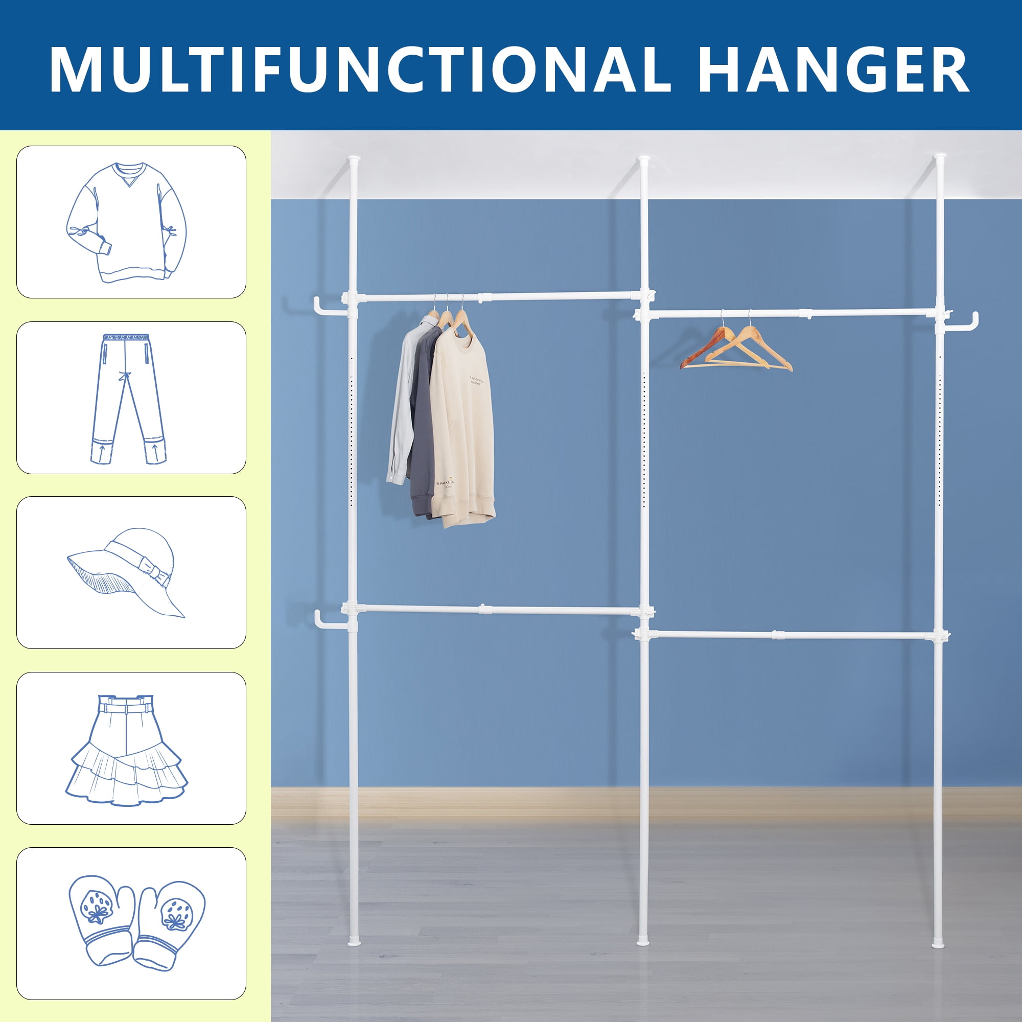 Heavy Duty Double Clothing Rack - Adjustable 2 Tier Freestanding Closet ...