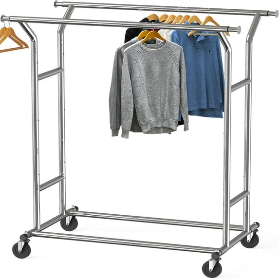 Heavy Duty Double Rail Garment Rack – 200lbs Capacity, 43-67 ...