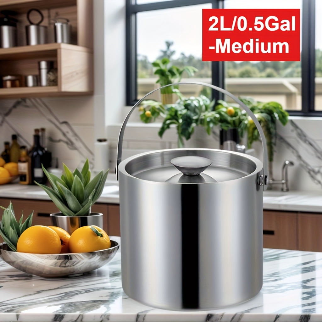 Heavy-Duty Double-Wall Insulated Stainless Steel Ice Bucket with Lid ...