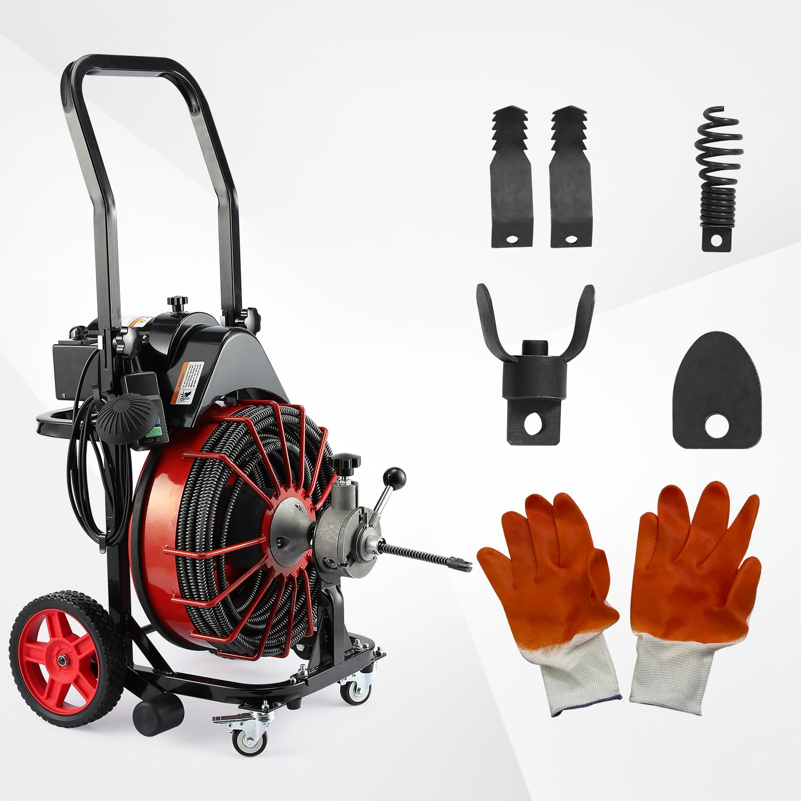 Heavy-Duty Drain Auger 100ft, 550W Motor w/ Wheels & Gloves ...
