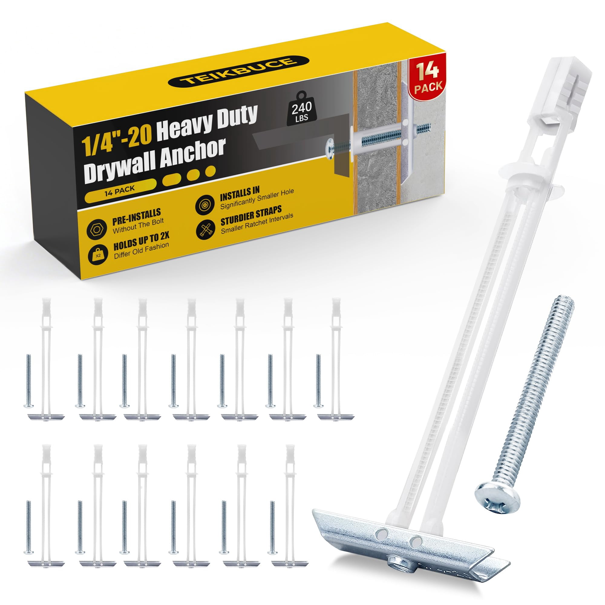 Heavy Duty Drywall Anchor Bolts With 1/4"-20 Fastener Suitable For TV ...