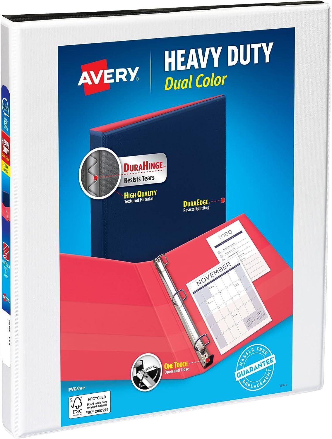 Heavy-Duty Dual Color 3 Ring Binder, 1/2 Inch Slant Rings, White/Black ...