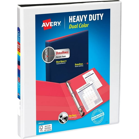 Heavy-Duty Dual Color 3 Ring Binder, 1/2 Inch Slant Rings, White/Black ...
