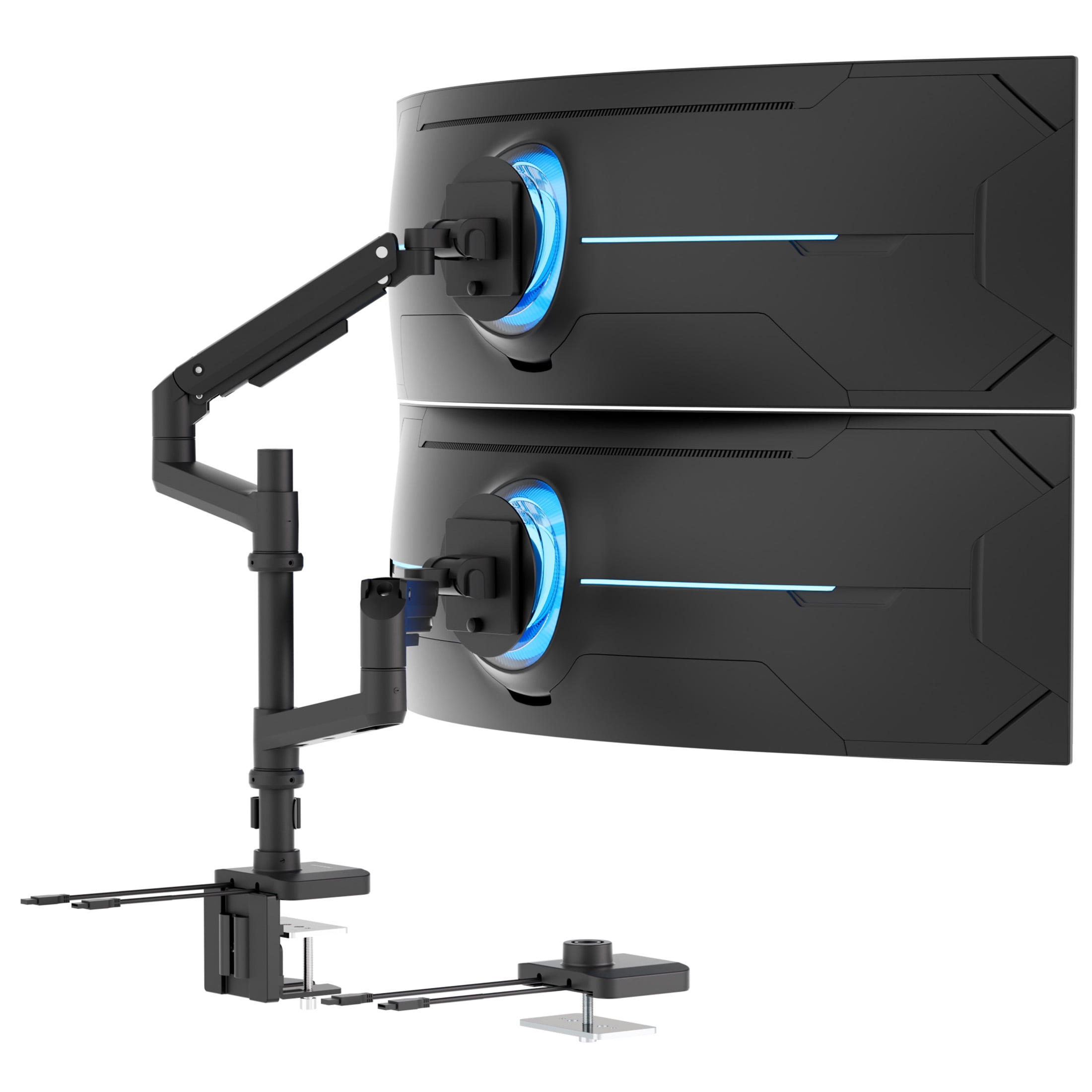 Heavy-Duty Dual Stacking Monitor Mount with Pole & Gas Spring Arms ...