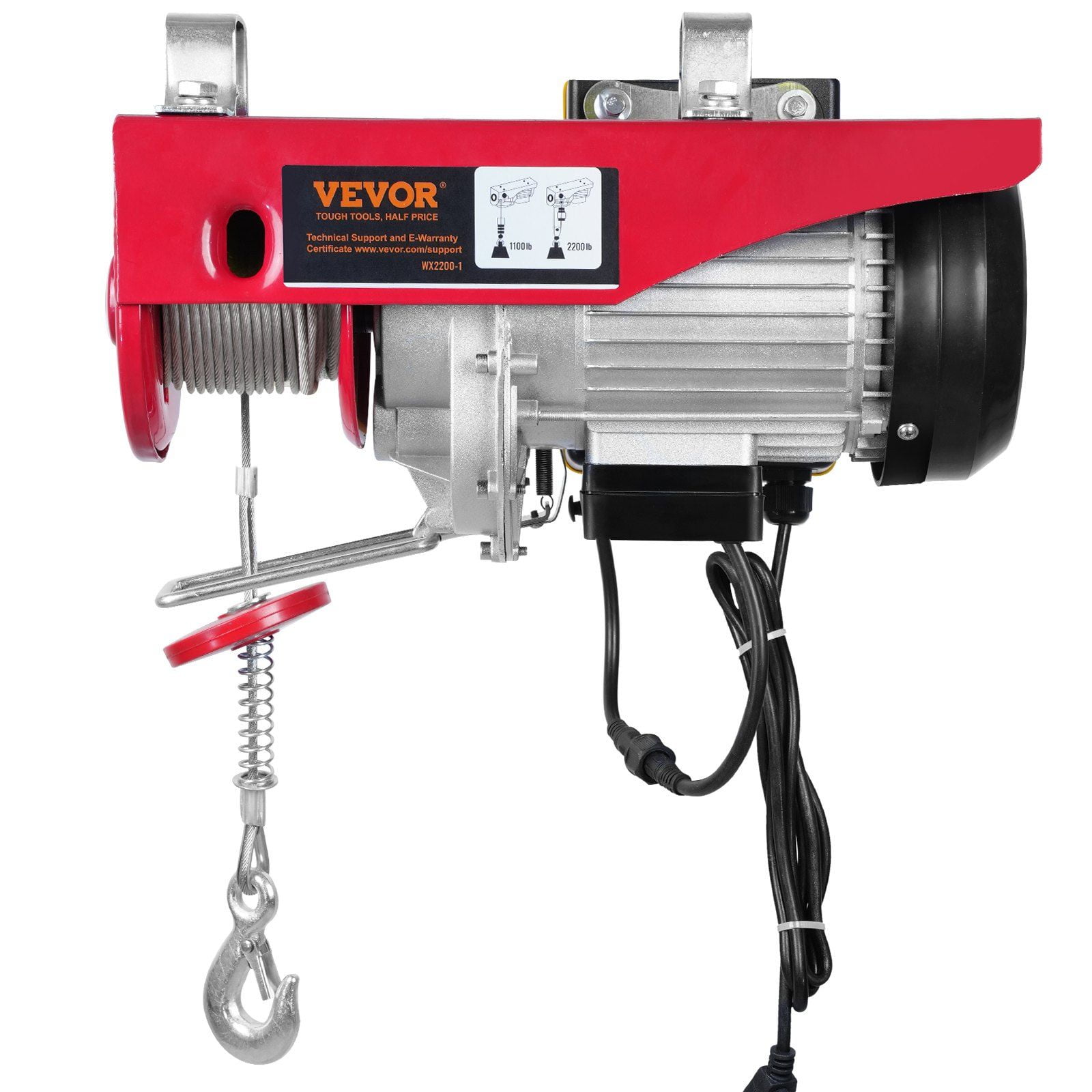 Heavy Duty Electric Hoist,2200 lbs Capacity, 1600W 110V Steel Wire ...
