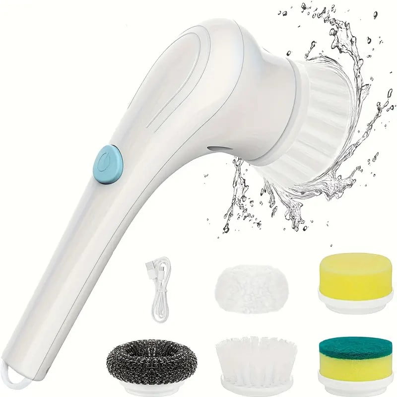 Heavy-Duty Electric Scrubber - Ergonomic Handheld Design with 5 Brush ...