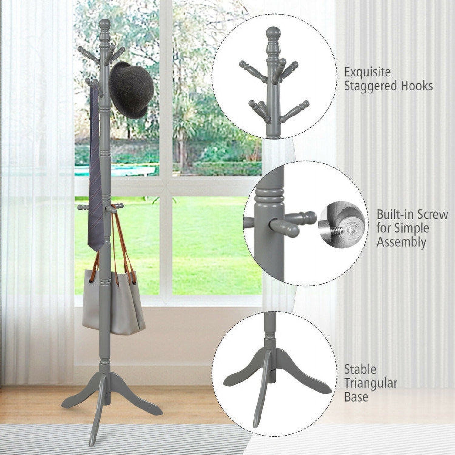 Adjustable Entryway Coat Rack Stand with 9 Hooks – Space-Saving Hat ...