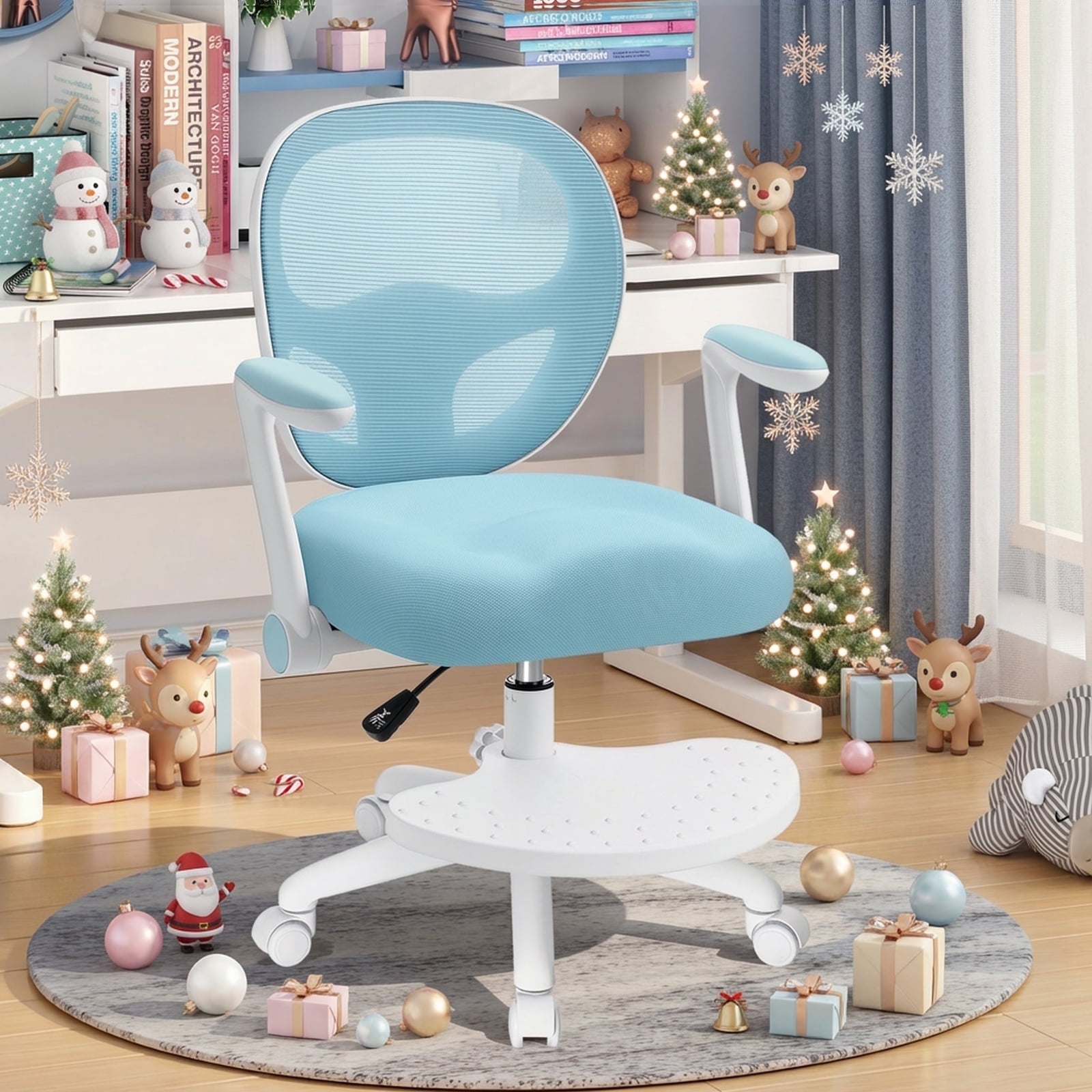 Hoffree Kids Desk Chair with Flipped Arms Wheels Ergonomic Study Chair ...