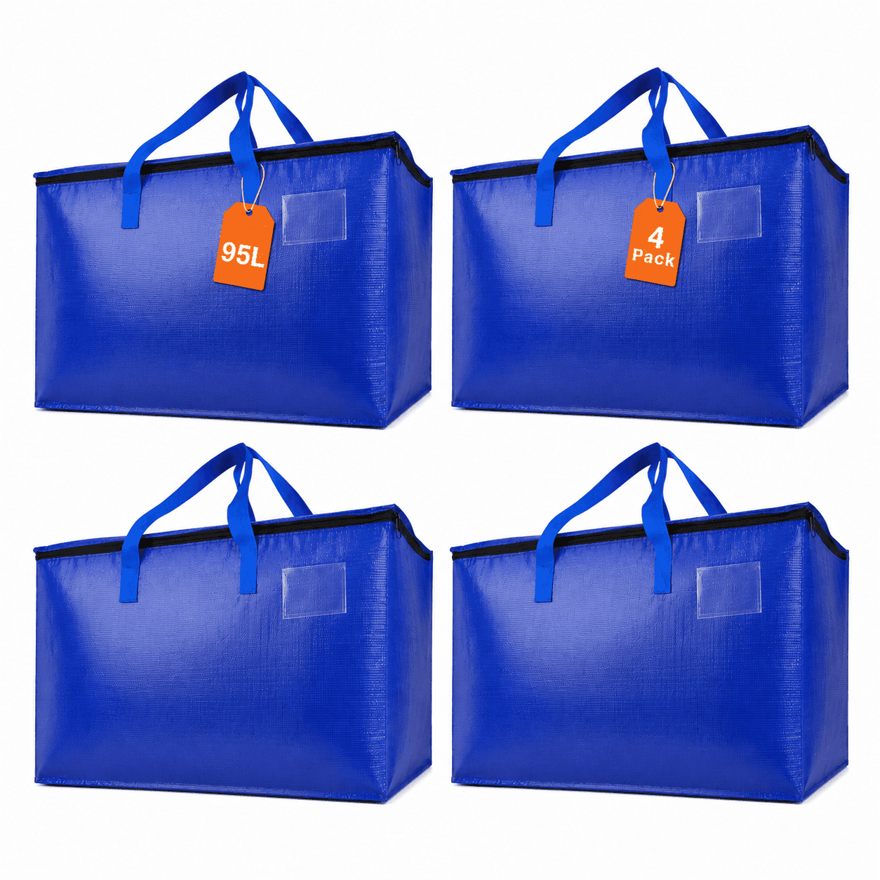 Heavy Duty Extra Large Moving Bags, Set of 4 Blue Totes with Zippers ...