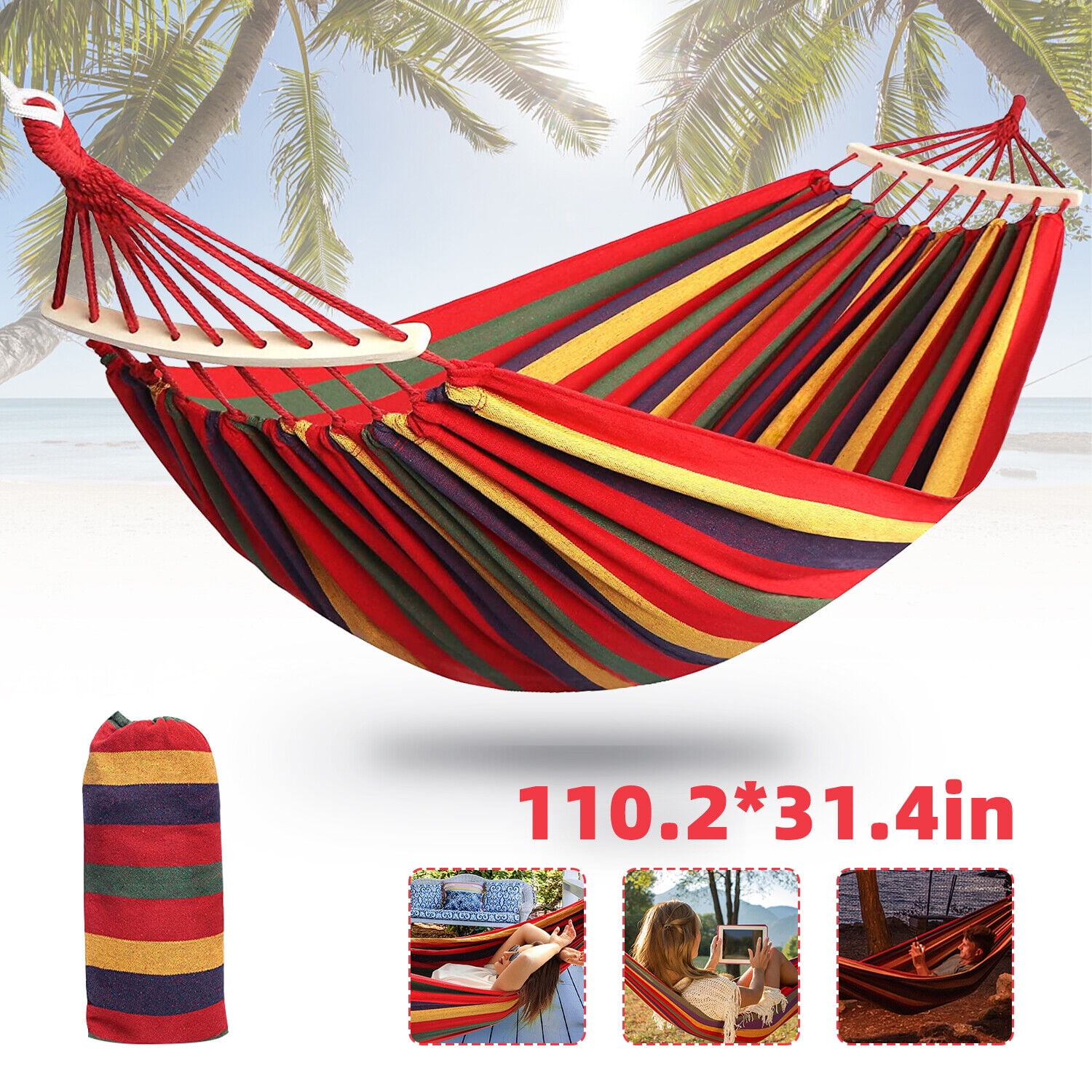 Heavy Duty Fabric Camping Hammock Chair Bed Outdoor Hanging Swing ...