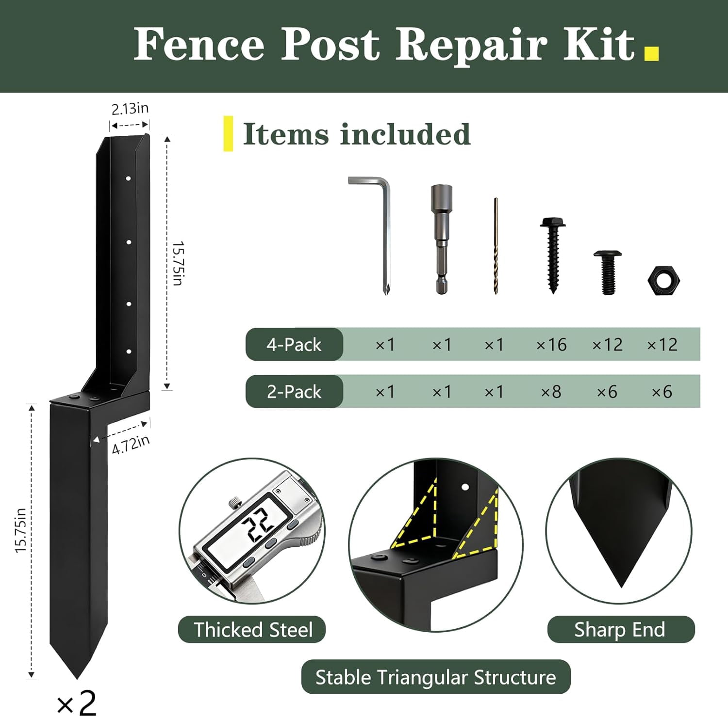 Heavy Duty Fence Post Anchor, Thickened Fence Post Repair Kit, Ground ...