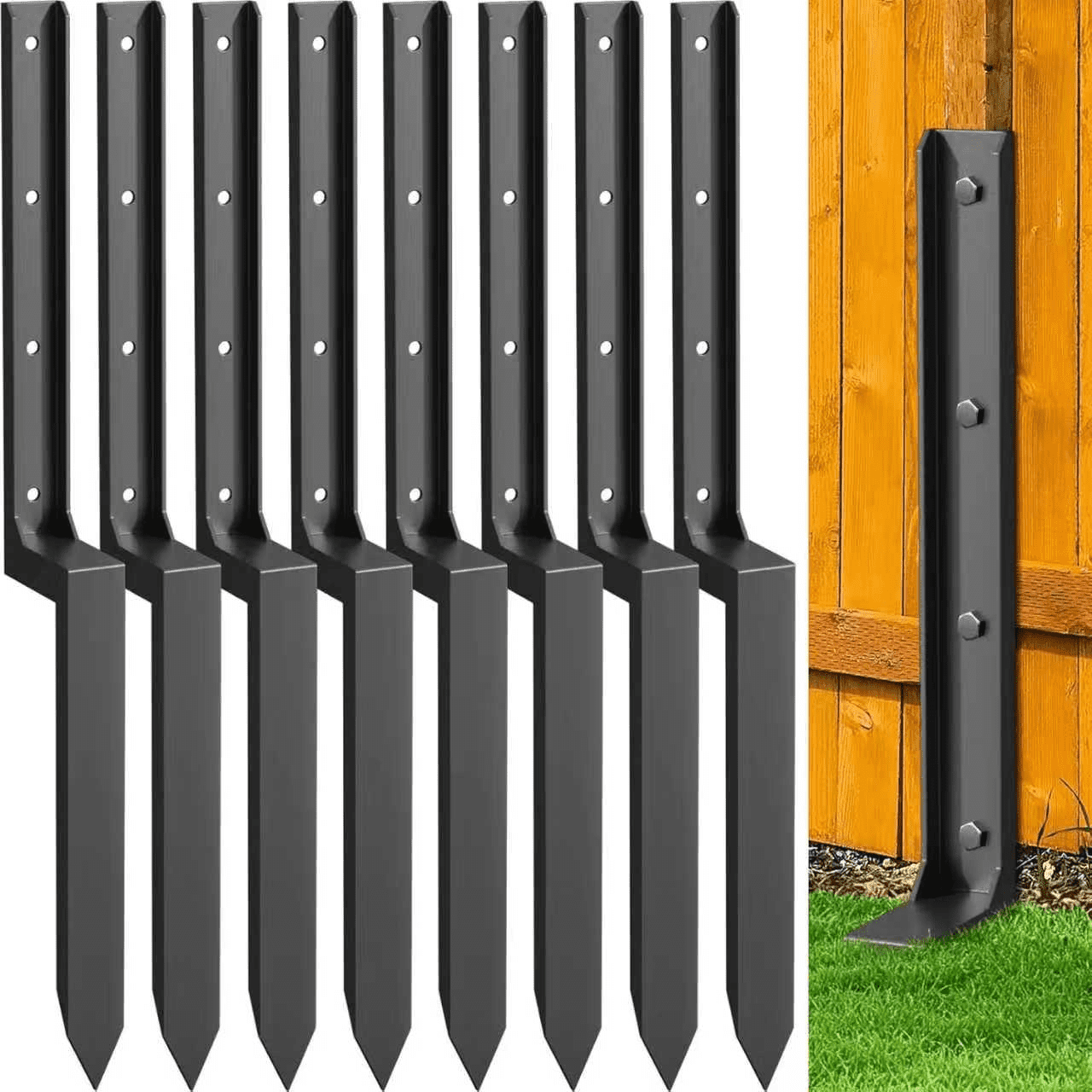 Heavy-Duty Fence Post Anchors: Pack Black Metal Stakes for Ground ...