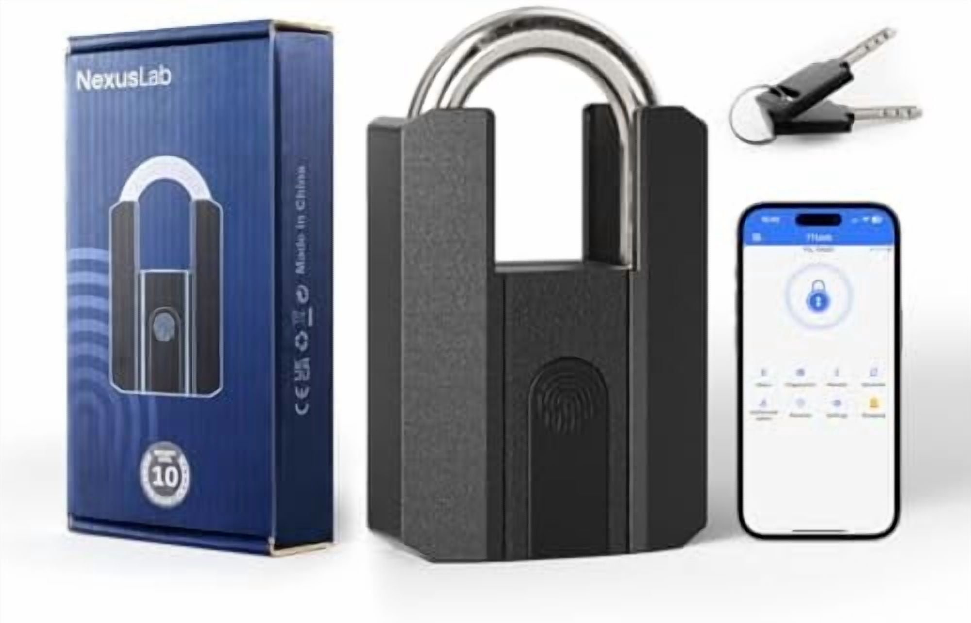Heavy Duty Fingerpint Padlock with Key, Gate Locks for Outdoor Fence ...