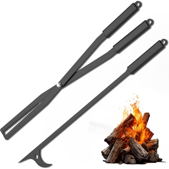 Heavy Duty Fire Tongs Firewood Grabber Tool with Scissor Shape Serrated ...