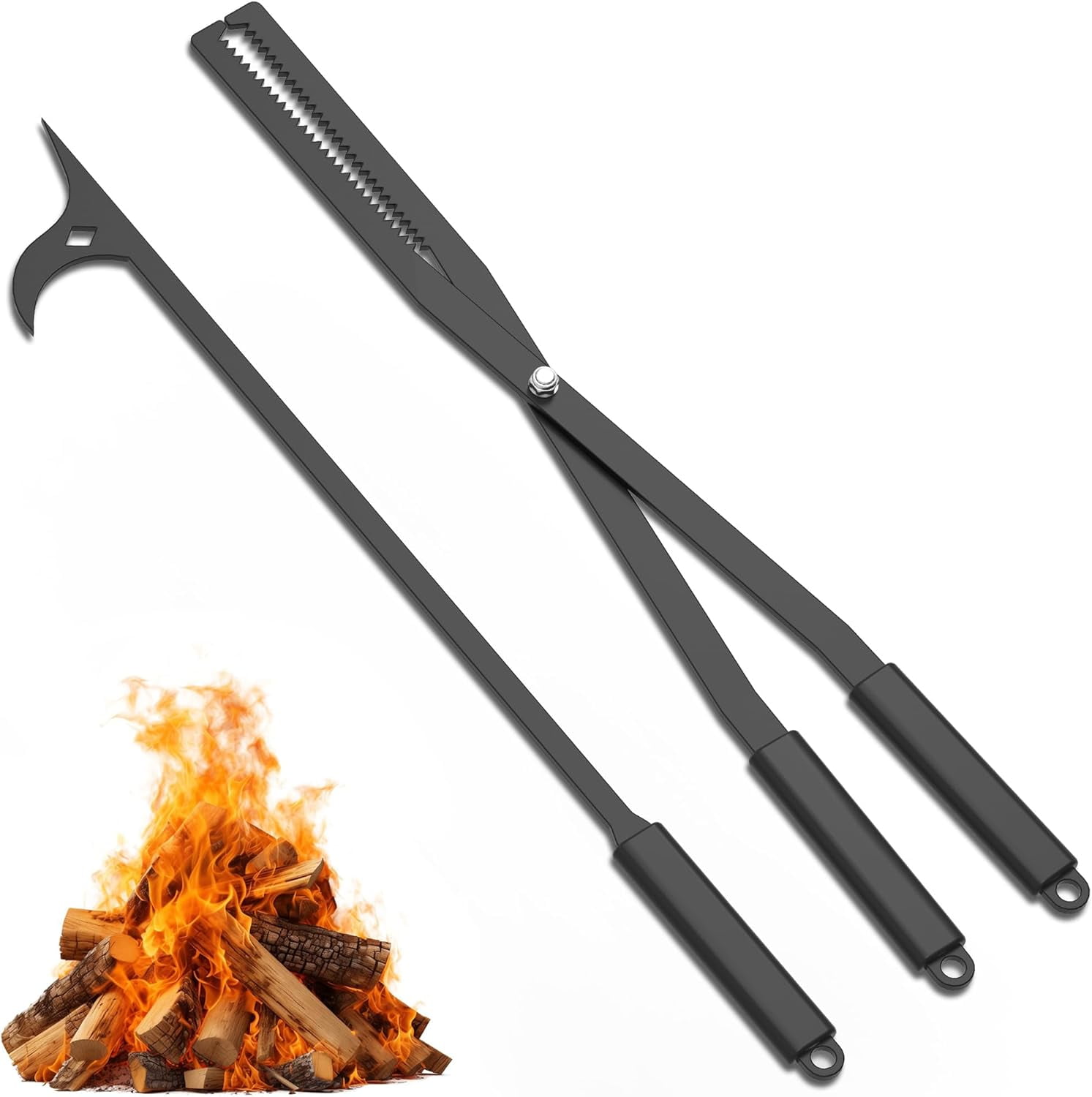 Heavy Duty Fire Tongs Firewood Grabber Tool with Scissor Shape Serrated ...