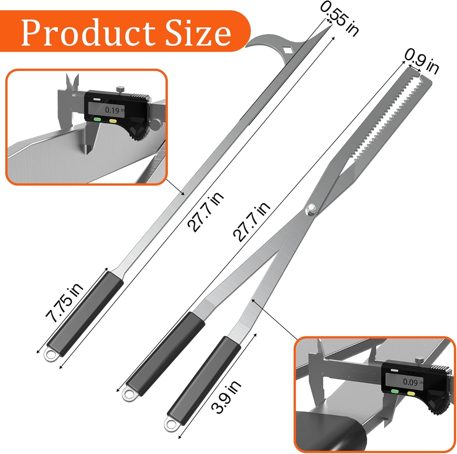 Heavy Duty Fire Tongs & Poker Set, 27.7" Long-Handle Carbon Steel Log ...