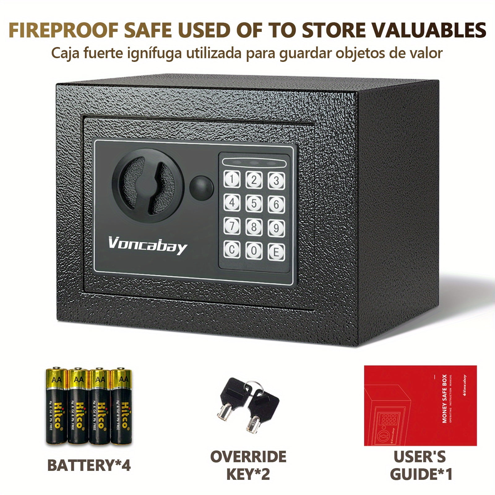 Heavy-Duty Fireproof Steel Safe with Cash Bag - Keypad & Key Lock Home ...