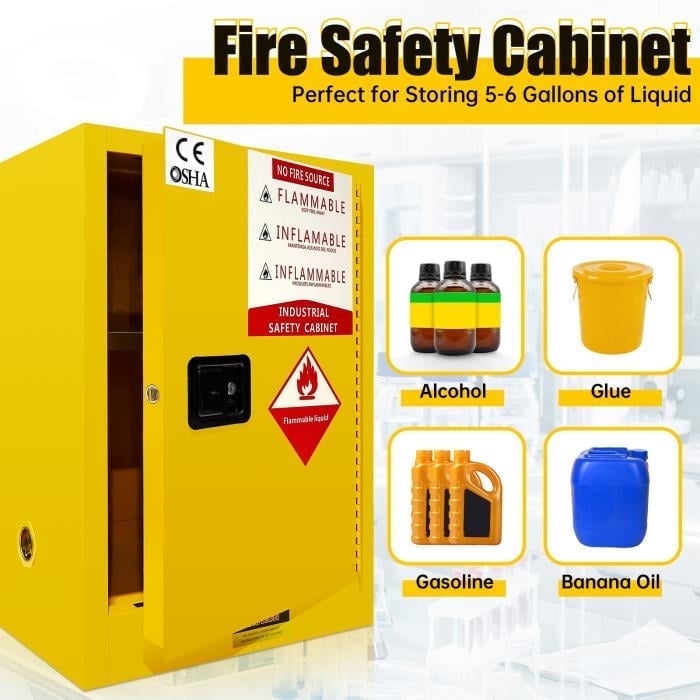 Double - Walled Steel Industrial Yellow Safety Cabinet, Galvanized Cold ...