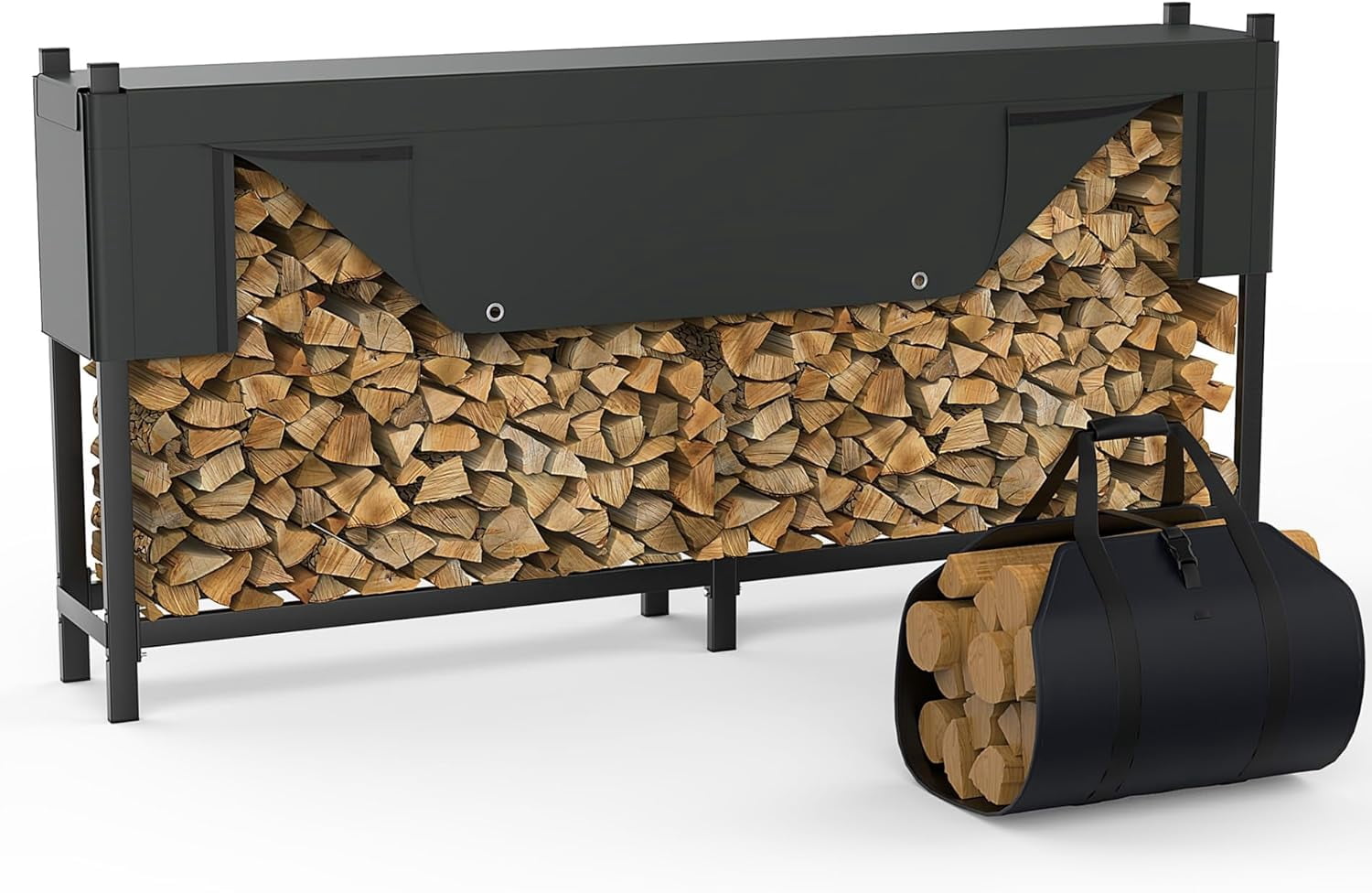 Heavy-Duty Firewood Rack with Cover & Firewood Carry Bag 4ft Outdoor ...