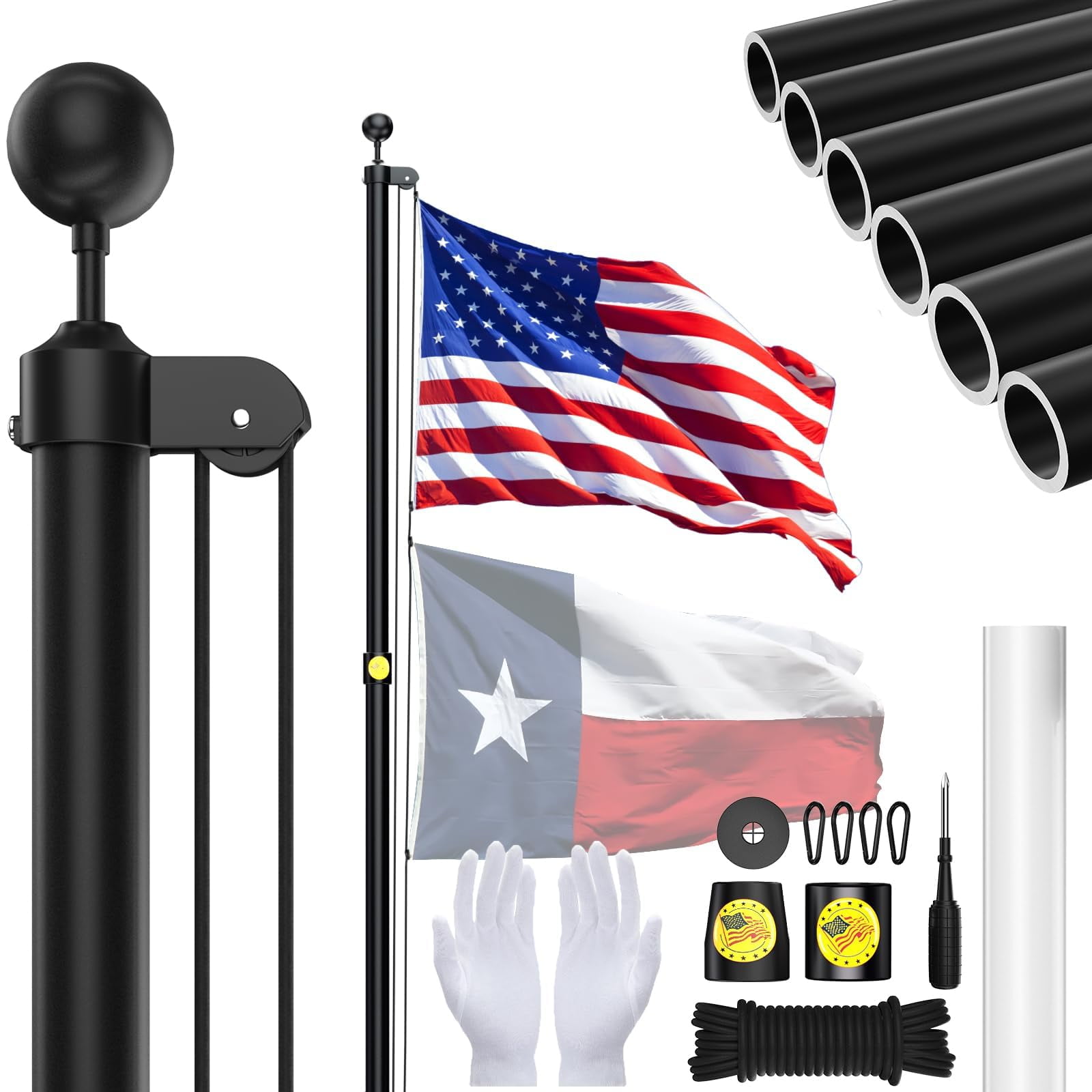 Heavy Duty Flag Pole - 30 FT 14 Gauge Extra Thick Aluminum Flagpole Kit ...