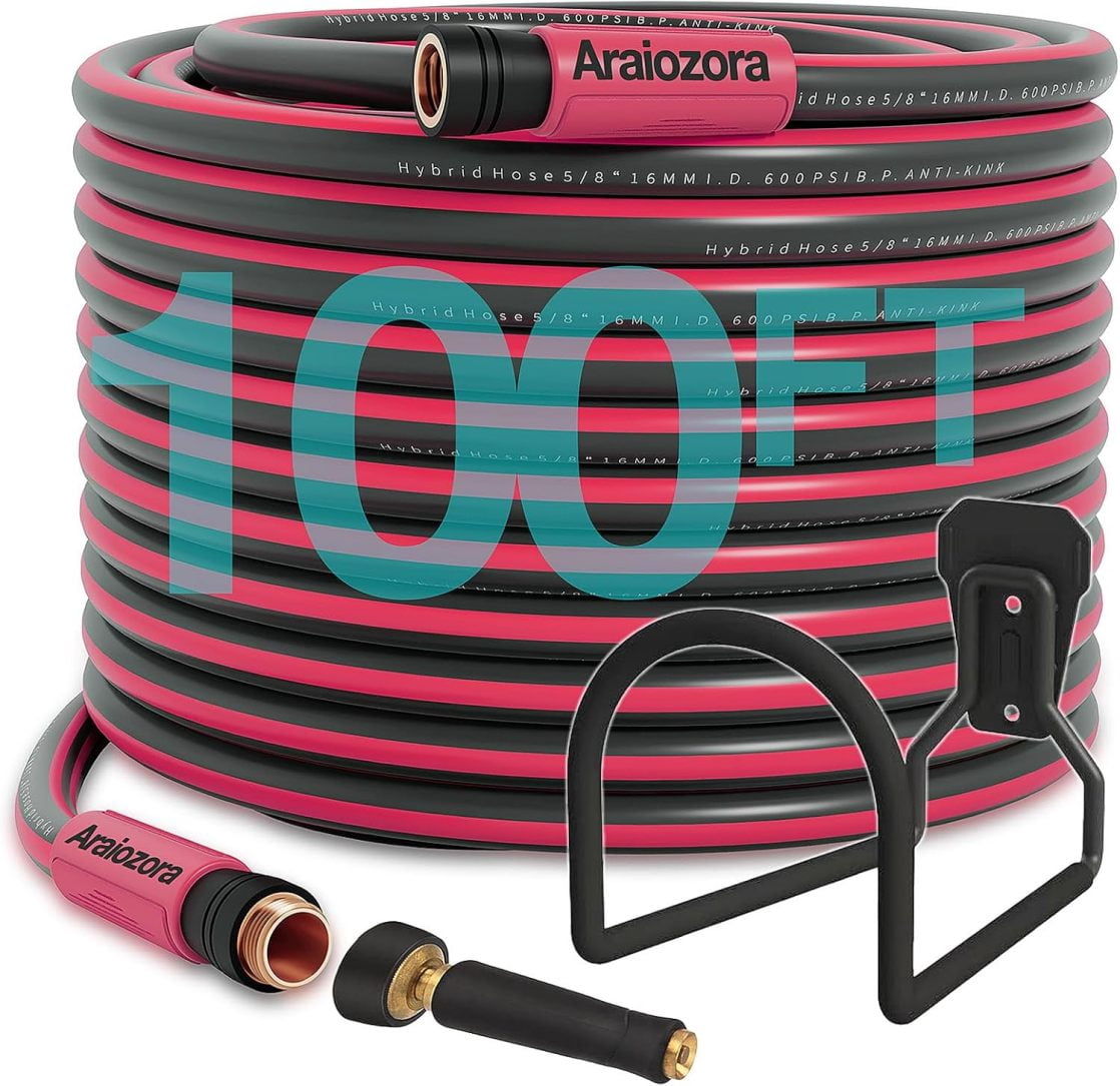 Heavy Duty Flexible Rubber Garden Hose 100 Ft 5/8 Inch - Kink Resistant ...