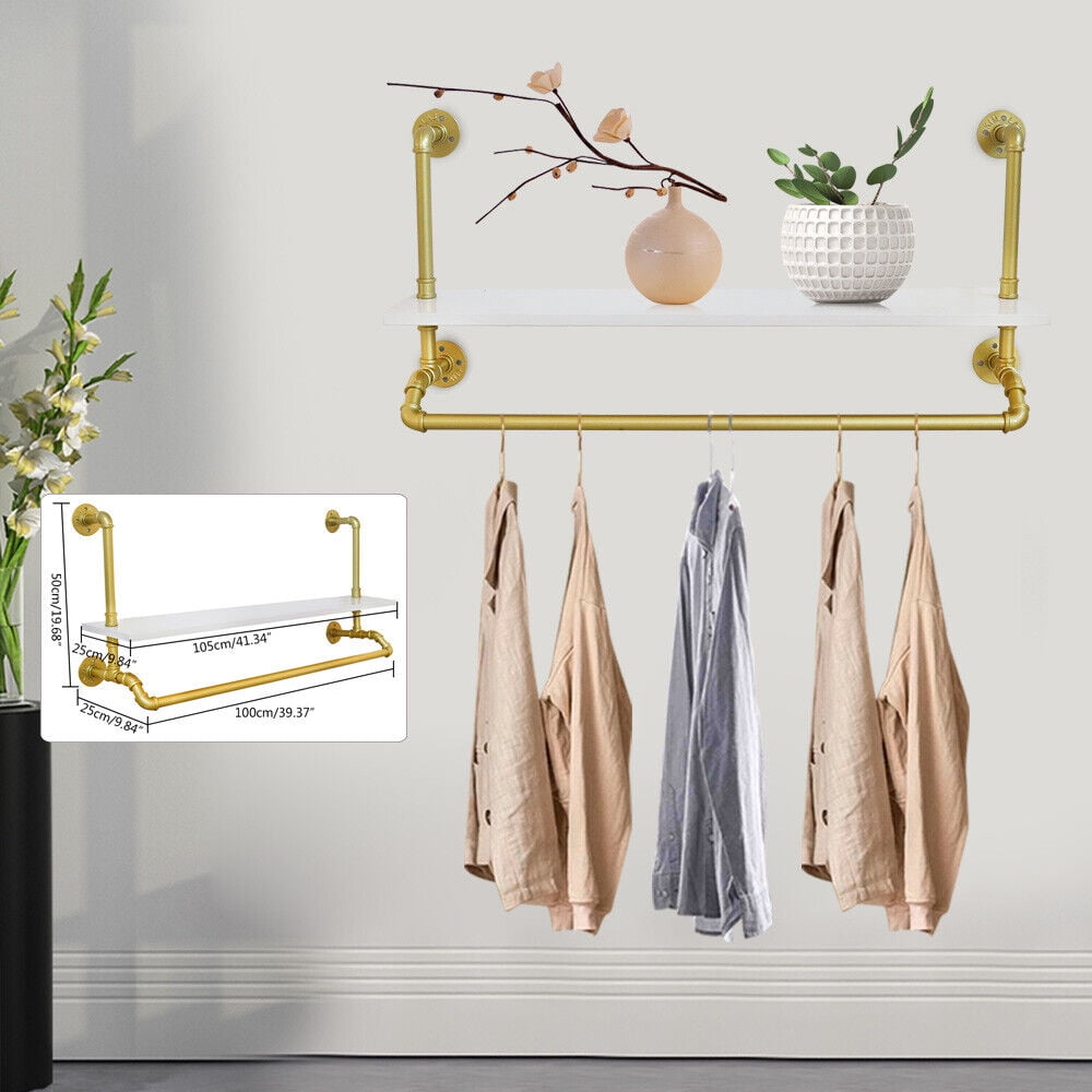 Heavy Duty Floating Rail Shelf Shop Display Bracket Wall Pipe Clothes ...