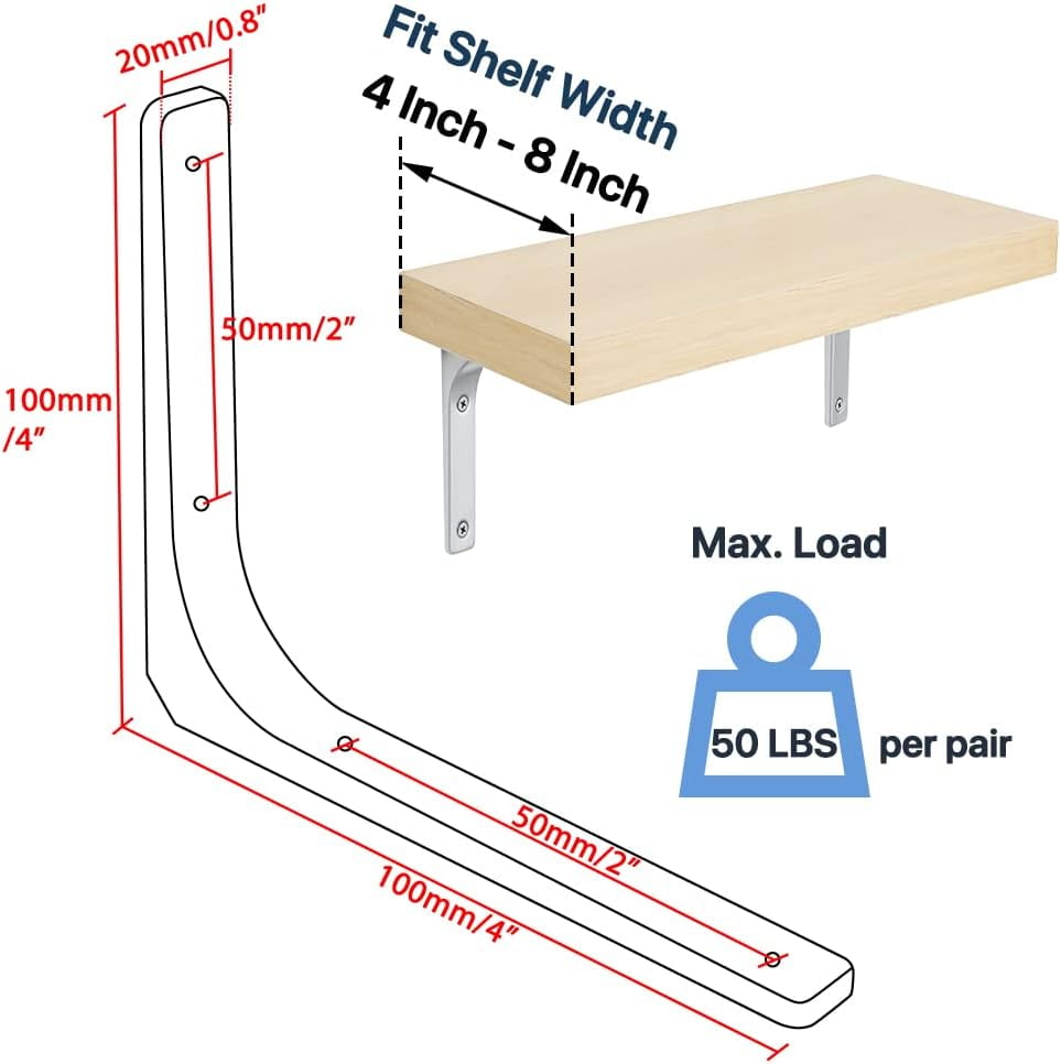 Heavy Duty Floating Shelf Bracket 4 Inch X 4 Inch, Stainless Steel Wall ...