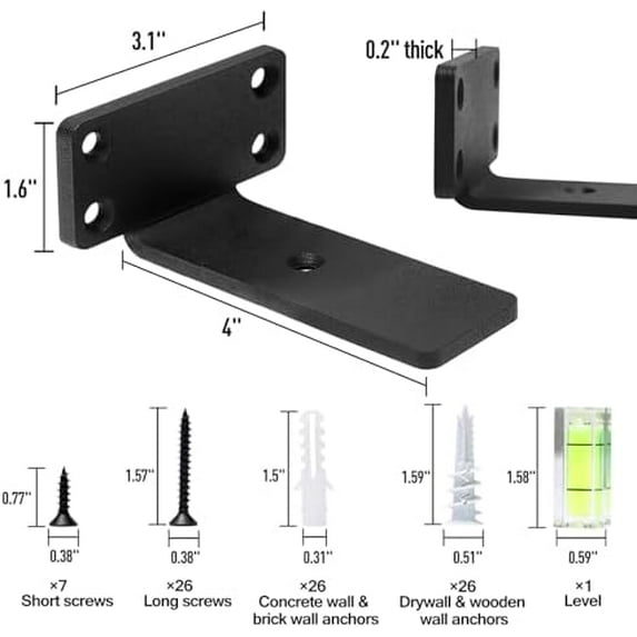 Heavy Duty Floating Shelf Brackets, 4-Inch (1/5'' Thick) Hidden Shelves ...
