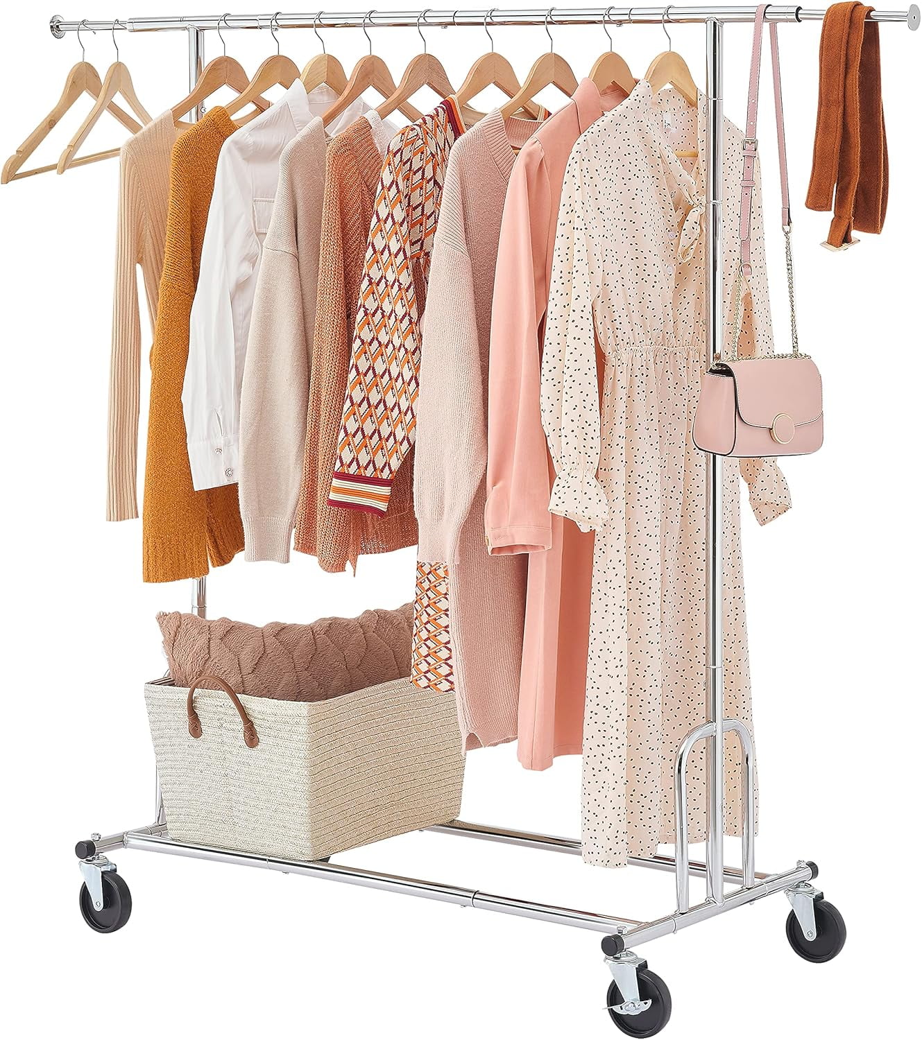 Heavy Duty Foldable Clothes Rack with Wheels and Extendable Rod ...