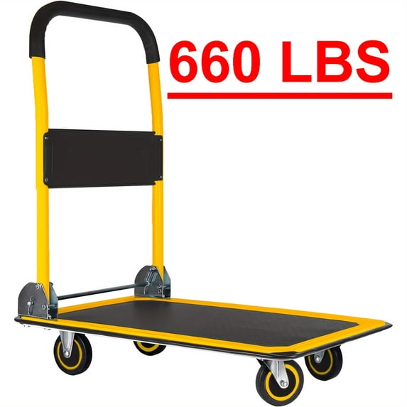 Heavy-Duty Foldable Flatbed Cart with Wide Steel Platform and All ...