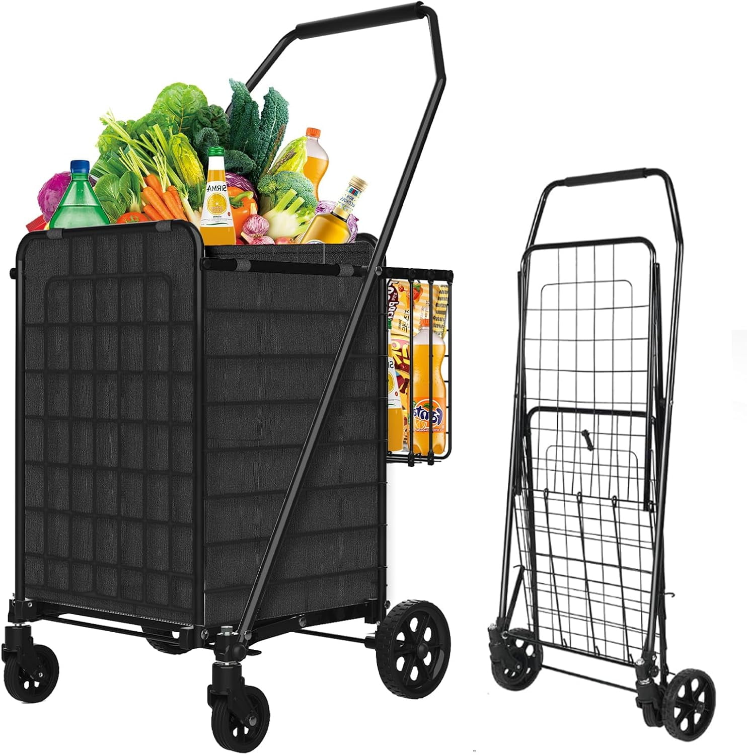 Heavy Duty Foldable Shopping Cart with Waterproof Liner 360 Swivel ...