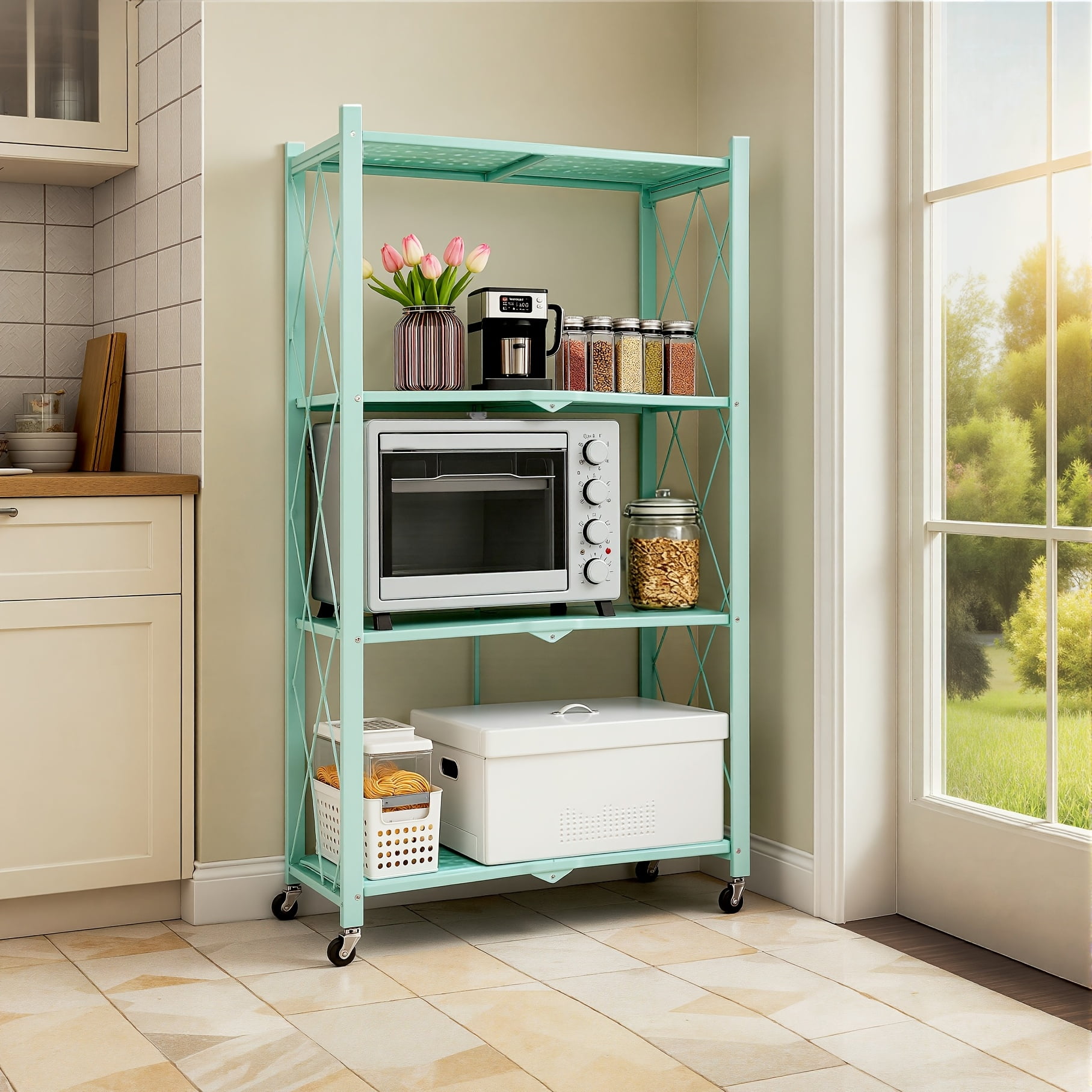 Heavy-Duty Foldable Storage Shelf with Wheels, Lockable & Portable ...