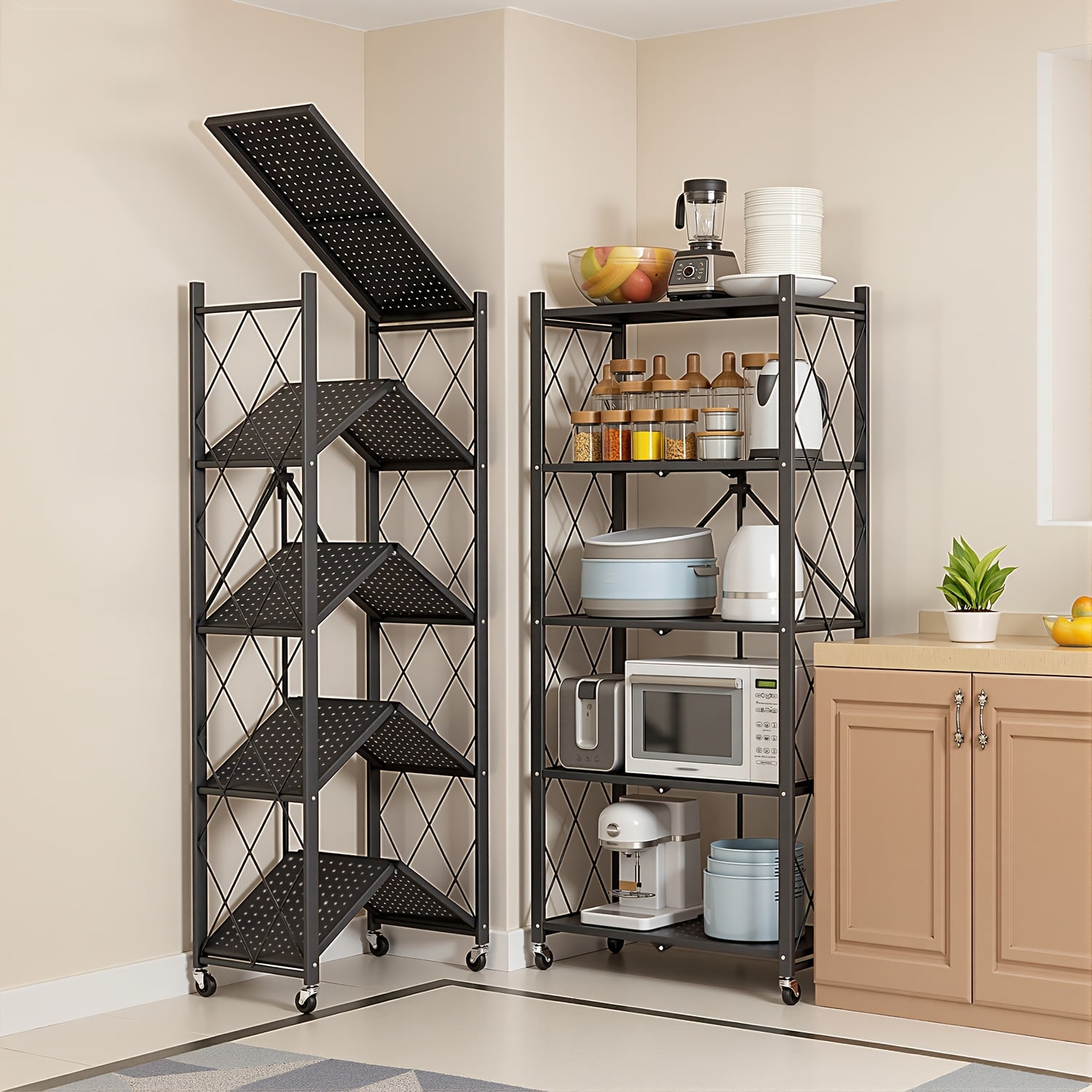 Heavy-Duty Foldable Storage Shelf with Wheels, Lockable & Portable ...